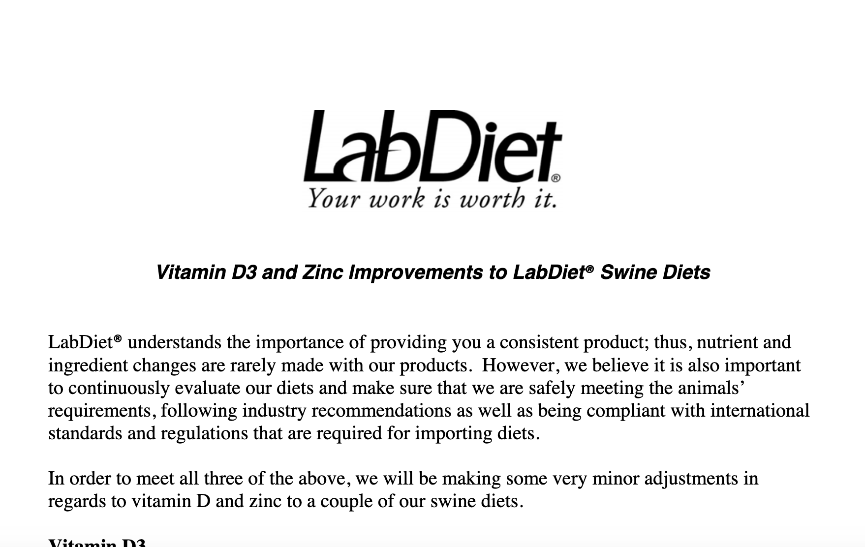 Vitamin D3 and Zinc Improvements to Lab Diet Swine Diets – Gateway Lab ...